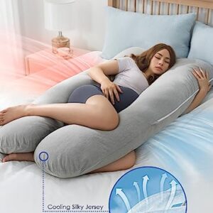 QUEEN ROSE Pregnancy Pillows, Cooling Maternity Pillow for Sleeping, 55in U Shaped Body Pillow for Pregnant Support, with Removable Silky Cover, Gray