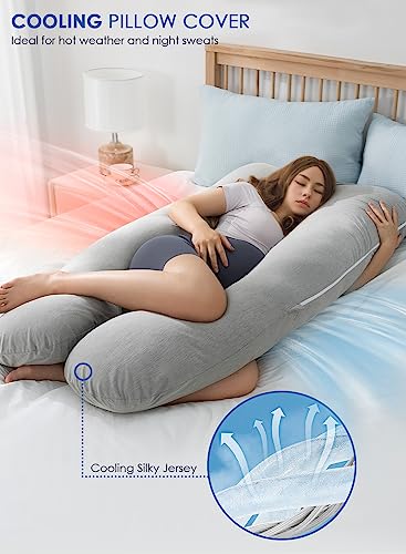 QUEEN ROSE Pregnancy Pillows, Cooling Maternity Pillow for Sleeping, 55in U Shaped Body Pillow for Pregnant Support, with Removable Silky Cover, Gray