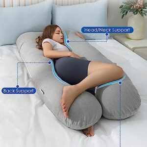 QUEEN ROSE Pregnancy Pillows, Cooling Maternity Pillow for Sleeping, 55in U Shaped Body Pillow for Pregnant Support, with Removable Silky Cover, Gray