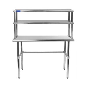 AmGood Stainless Steel Open Base Table with 18" Wide Double Tier Overshelf | Metal Kitchen Prep Table & Shelving Combo (24" x 48" Open Base Table + 18" Overshelf)