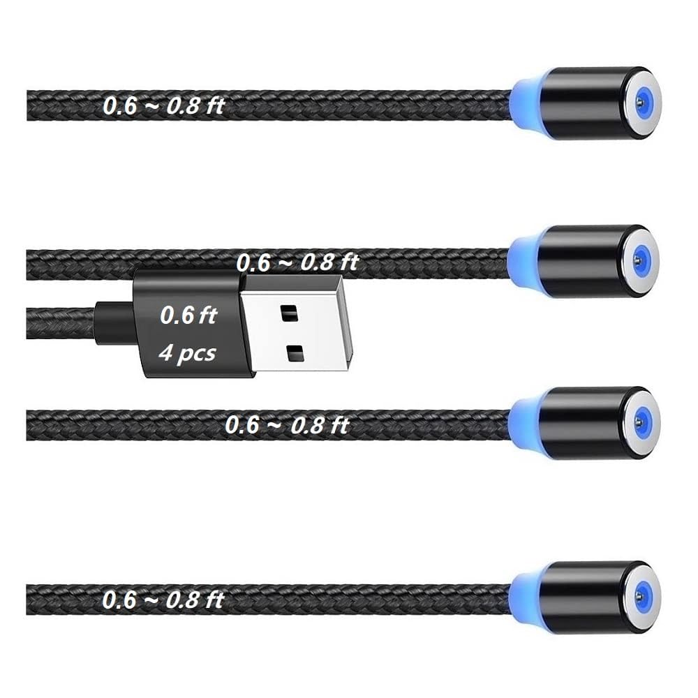 Raosky Magnetic Charging Cable 4pcs,Just Short USB Cables No Magnetic Charging Tips,[0.6~0.8ft,2.4 A Max i Style Nylon Braid Cord,Compatibility Charger Station/Mobile Power&More Devices (Black).