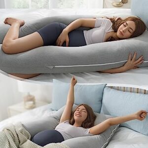 QUEEN ROSE Pregnancy Pillows, Cooling Maternity Pillow for Sleeping, 55in U Shaped Body Pillow for Pregnant Support, with Removable Silky Cover, Gray