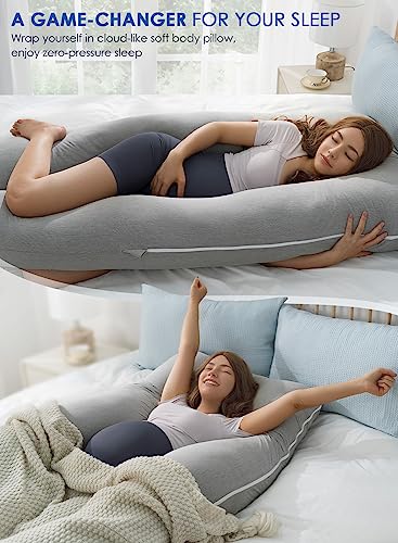 QUEEN ROSE Pregnancy Pillows, Cooling Maternity Pillow for Sleeping, 55in U Shaped Body Pillow for Pregnant Support, with Removable Silky Cover, Gray