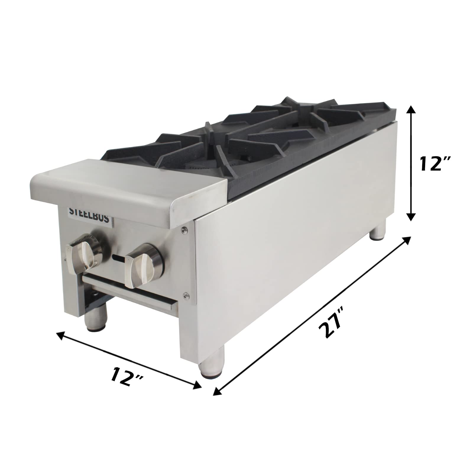 STEELBUS 12'' Heavy duty Commercial Hot Plate 2 Burner Natural/Propane gas Restaurant Equipment for Soups