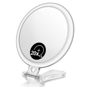 omiro hand mirror, double-sided 1x/20x magnifying foldable makeup mirror for handheld, table and travel usage