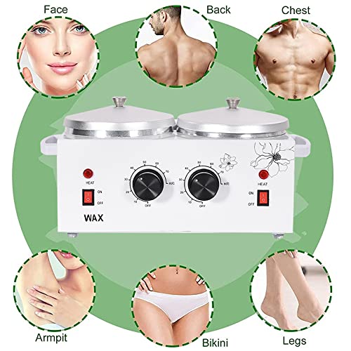 Double Wax Warmer, Professional Electric Wax Heater Machine Dual Paraffin Facial Skin SPA Equipment with Adjustable Temperature Set