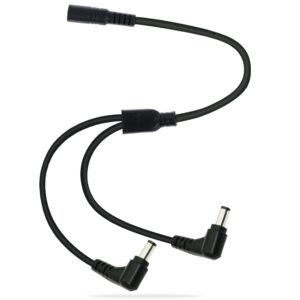 gintooyun dc splitter cable 1 female to 2 right angle male, 12v dc 5.5mm x 2.1mm y splitter adppter female to 90 degree male extension cable 0.7m (1 to 2 right angle way)