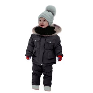 12 M -4 Years Toddler Kids Girls Boys Two Piece Snowsuit Ski Pants Set Winter Hooded Down Coat Jumpsuit Skiing Jacket (Black, 2-3 Years)