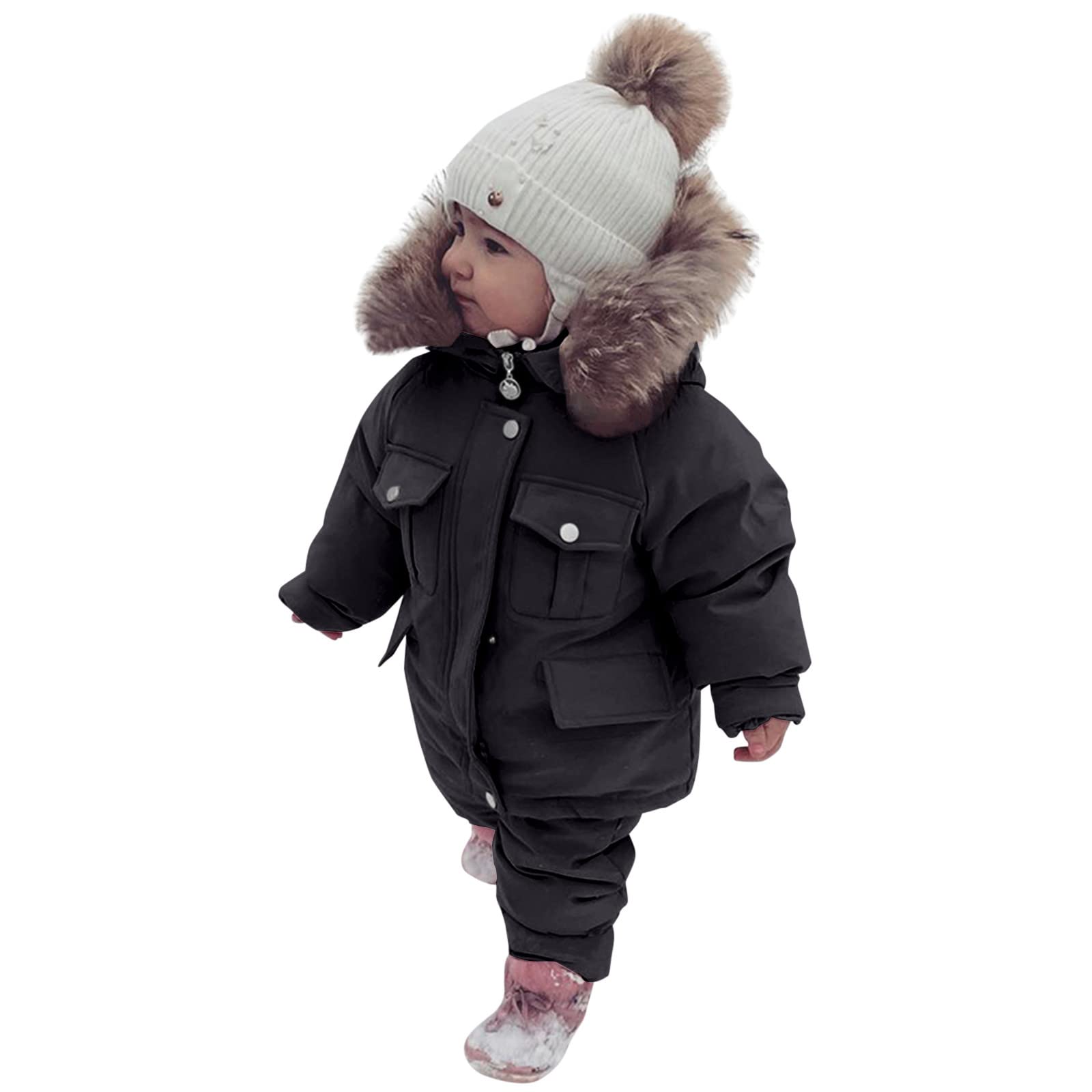 12 M -4 Years Toddler Kids Girls Boys Two Piece Snowsuit Ski Pants Set Winter Hooded Down Coat Jumpsuit Skiing Jacket (Black, 2-3 Years)