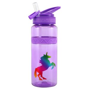 home tune 23oz water bottle with straw, bpa free tritan, leak proof, dust proof flip straw, easy clean, carry handle - unicorn