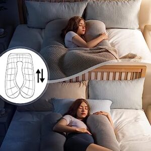 QUEEN ROSE Pregnancy Pillows, Cooling Maternity Pillow for Sleeping, 55in U Shaped Body Pillow for Pregnant Support, with Removable Silky Cover, Gray