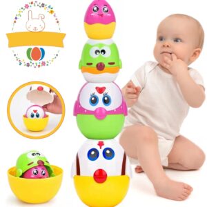 Easter Basket Stuffers Babies, Nesting Easter Eggs Toy Baby Easter Basket Suffers 1 Year Old, Baskets Stacking Toy for Kids，8 Pcs Matching Game for Age 1 2 3 Years Old, Easter Gifts for Toddler Boys