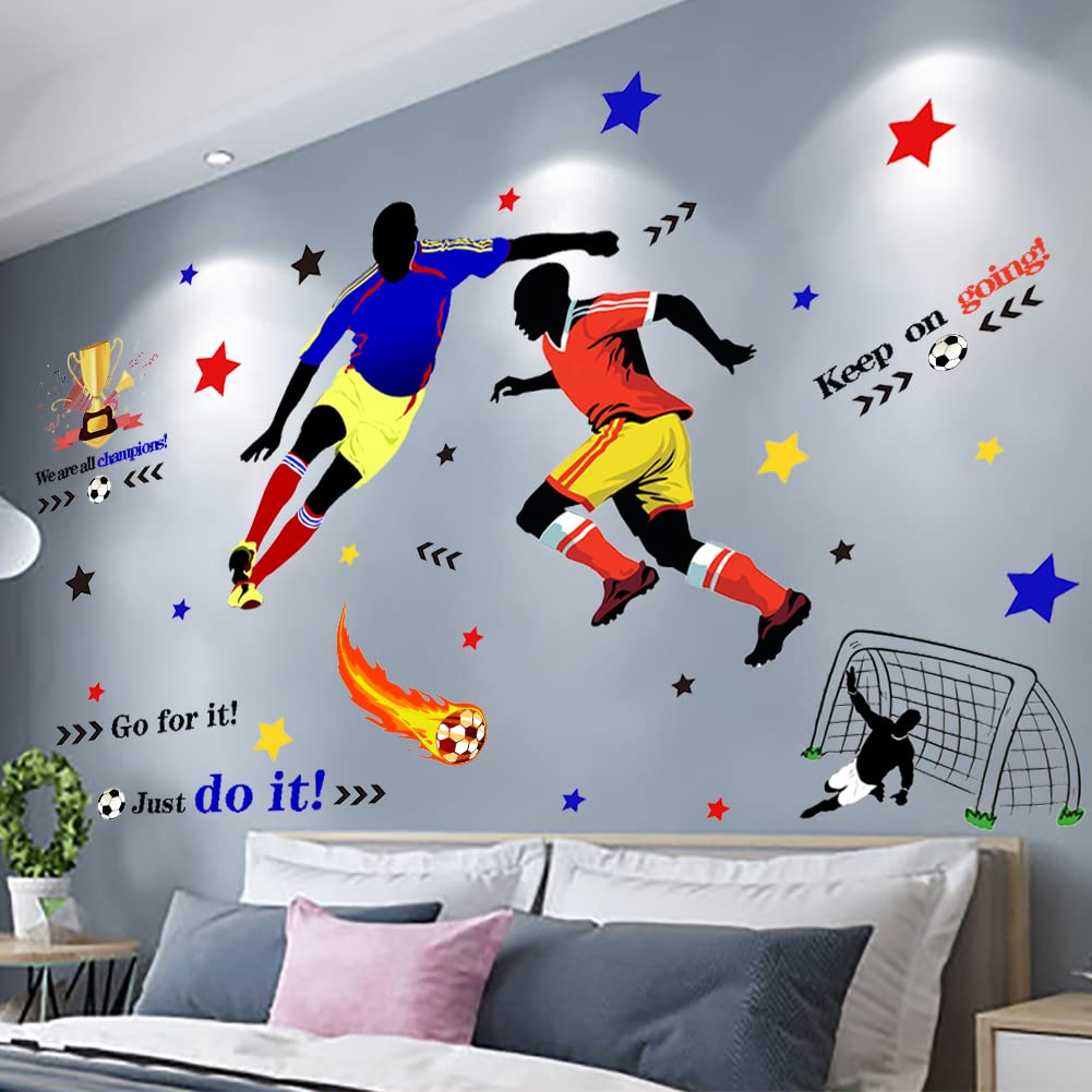 YXY LLC Soccer Football Wall Decals Stickers for Boys Room, Football Soccer Player Wall Stickers Decors for Boys Room Bedroom