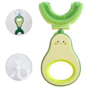 pampoo kids u shaped toothbrush avocado shape silicone manual toothbrush for 2-7years oral cleaning u-shaped toothbrush