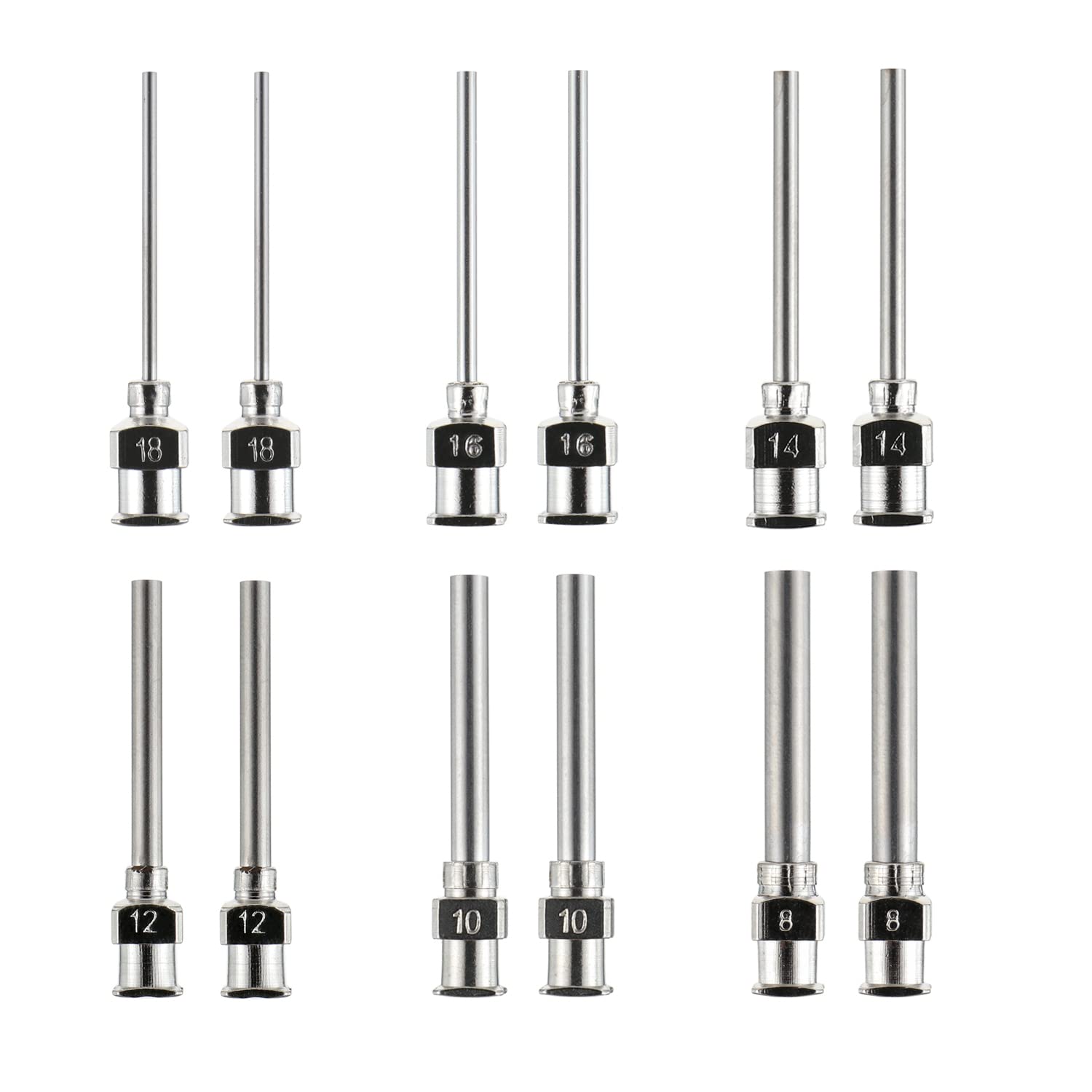 BOJACK 12 Pcs Dispensing Needle Tips 1 Inch Stainless Steel Blunt Tip Luer Lock Stainless Steel Blunt Needles (8, 10, 12, 14, 16, 18 Gauge)