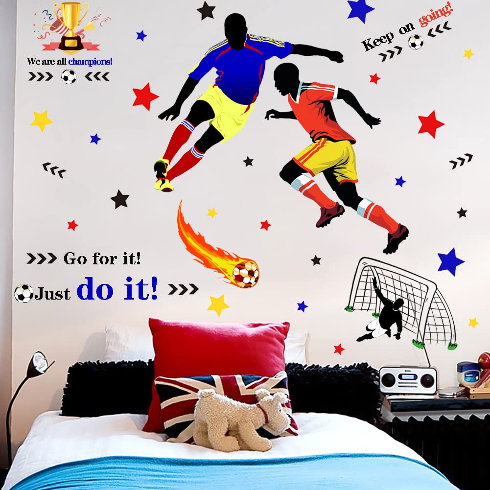 YXY LLC Soccer Football Wall Decals Stickers for Boys Room, Football Soccer Player Wall Stickers Decors for Boys Room Bedroom