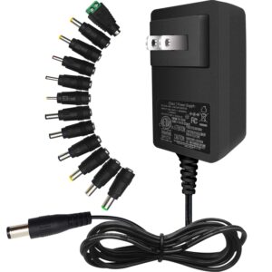 homuguz 24v 1.5a dc power supply 36w, 100v-240v to 24 volt ac transformer adapter ul listed with 12pcs additional plug tips