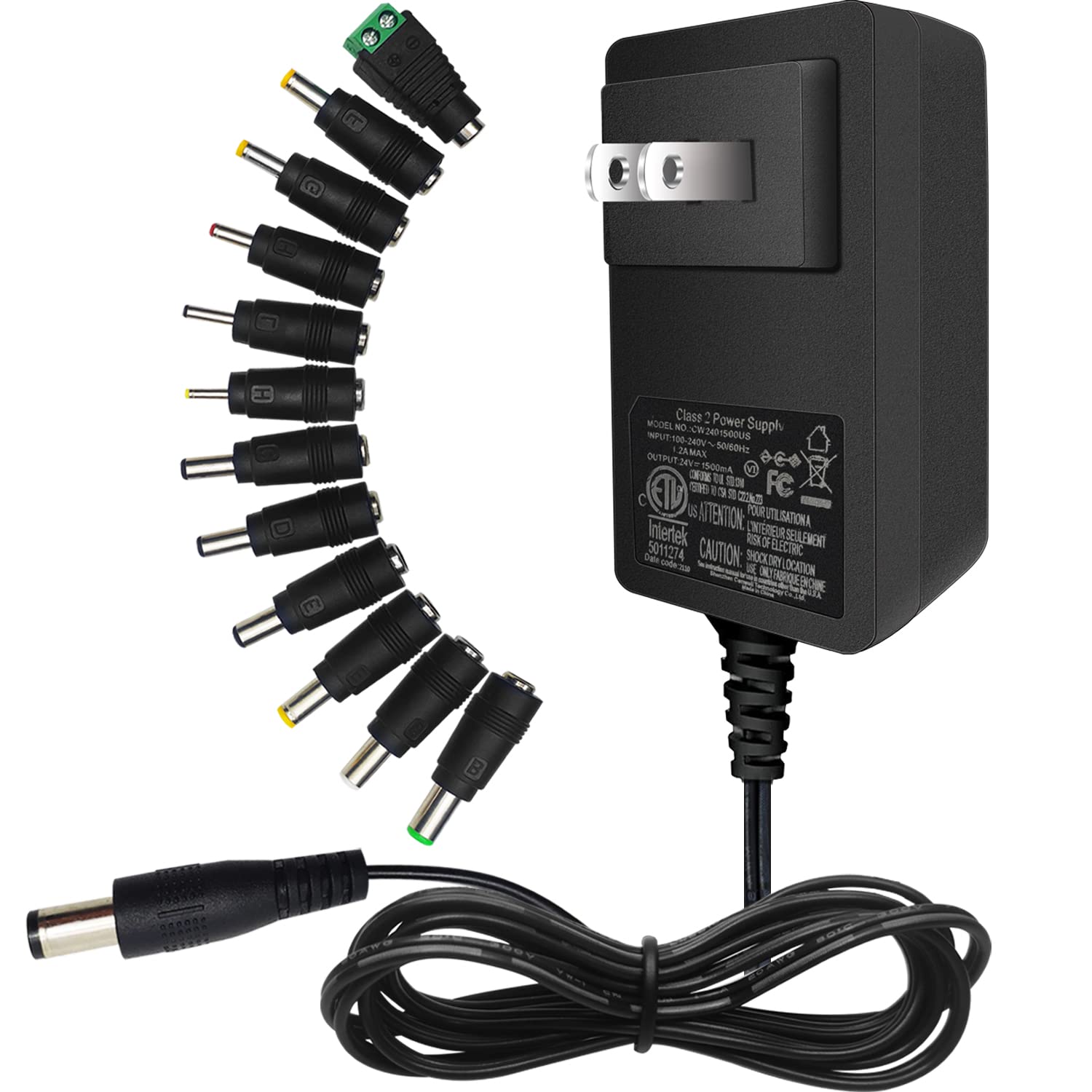 Homuguz 24V 1.5A DC Power Supply 36W, 100V-240V to 24 Volt AC Transformer Adapter UL Listed with 12pcs Additional Plug Tips