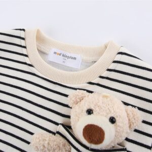 Mud Kingdom Toddler Boys Jogger Sets Fleece Lined Funny Cartoon Bear Stripe Beige 4T