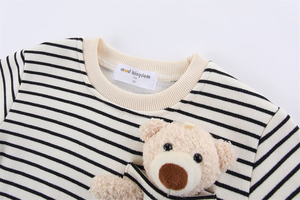 Mud Kingdom Toddler Boys Jogger Sets Fleece Lined Funny Cartoon Bear Stripe Beige 4T