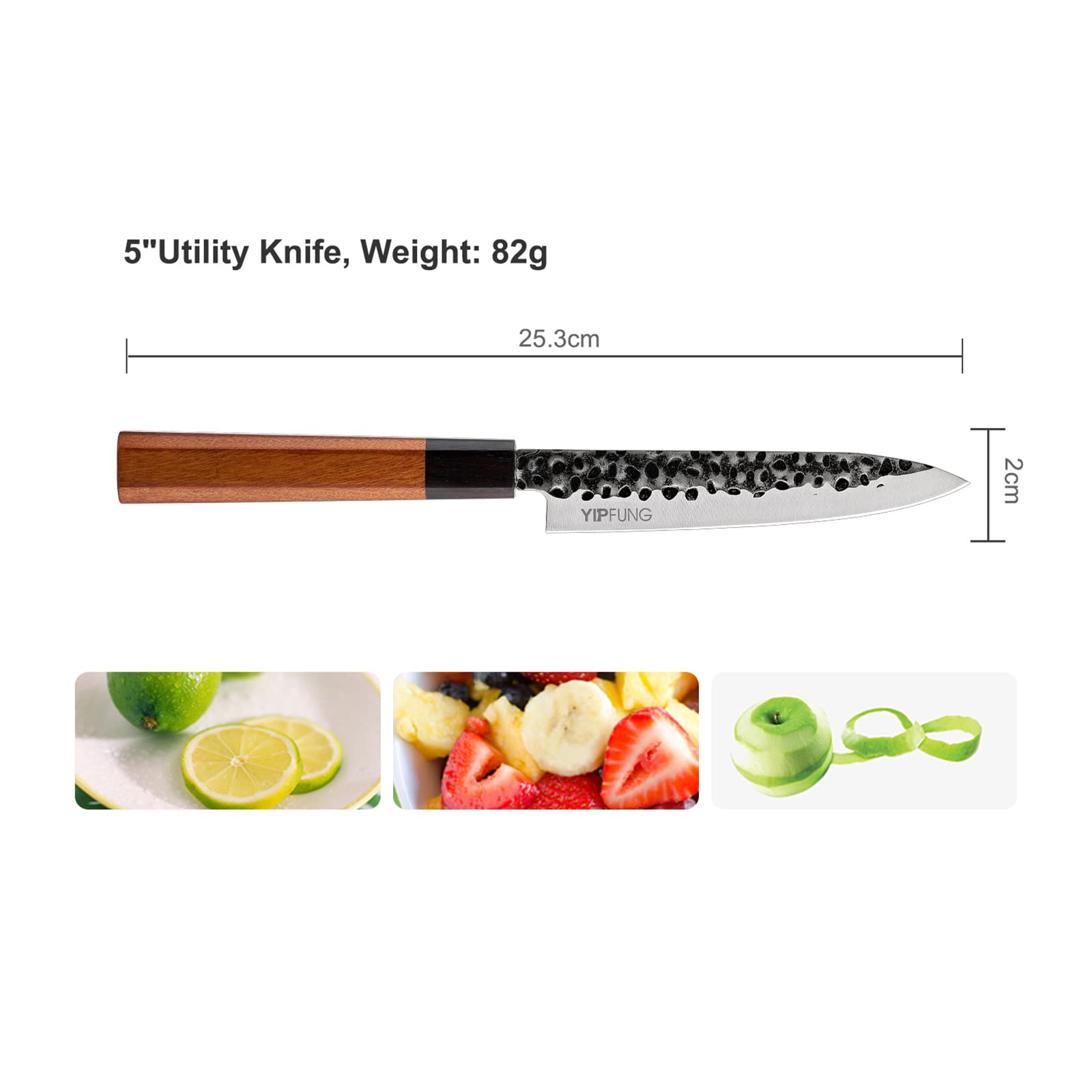 YIPFUNG Paring Knife, Kitchen Utility Knife 5Inch Fruit Knife Multi-Purpose Japanese Forged Paring Knife Professional Kitchen Small Chef Knife with Rosewood Handle Handcrafted Peeling Knife