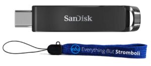 sandisk ultra usb type-c 64gb flash drive works with dell 2-in-1 pcs & laptops xps 15, xps 17, xps 13, xps 13 touch (sdcz460-064g-g46) gen 1 usb 3.1 bundle with (1) everything but stromboli lanyard