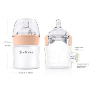 Yooforea Silicone Coated Glass Baby Bottle, 0M+ Slow Flow Nipple I Anti-Colic, Wide Neck, Stable Base I Medical-Grade Silicone Coating for Shatter Protection, BPA BPS PVC Free (3 Ounce-Honey)