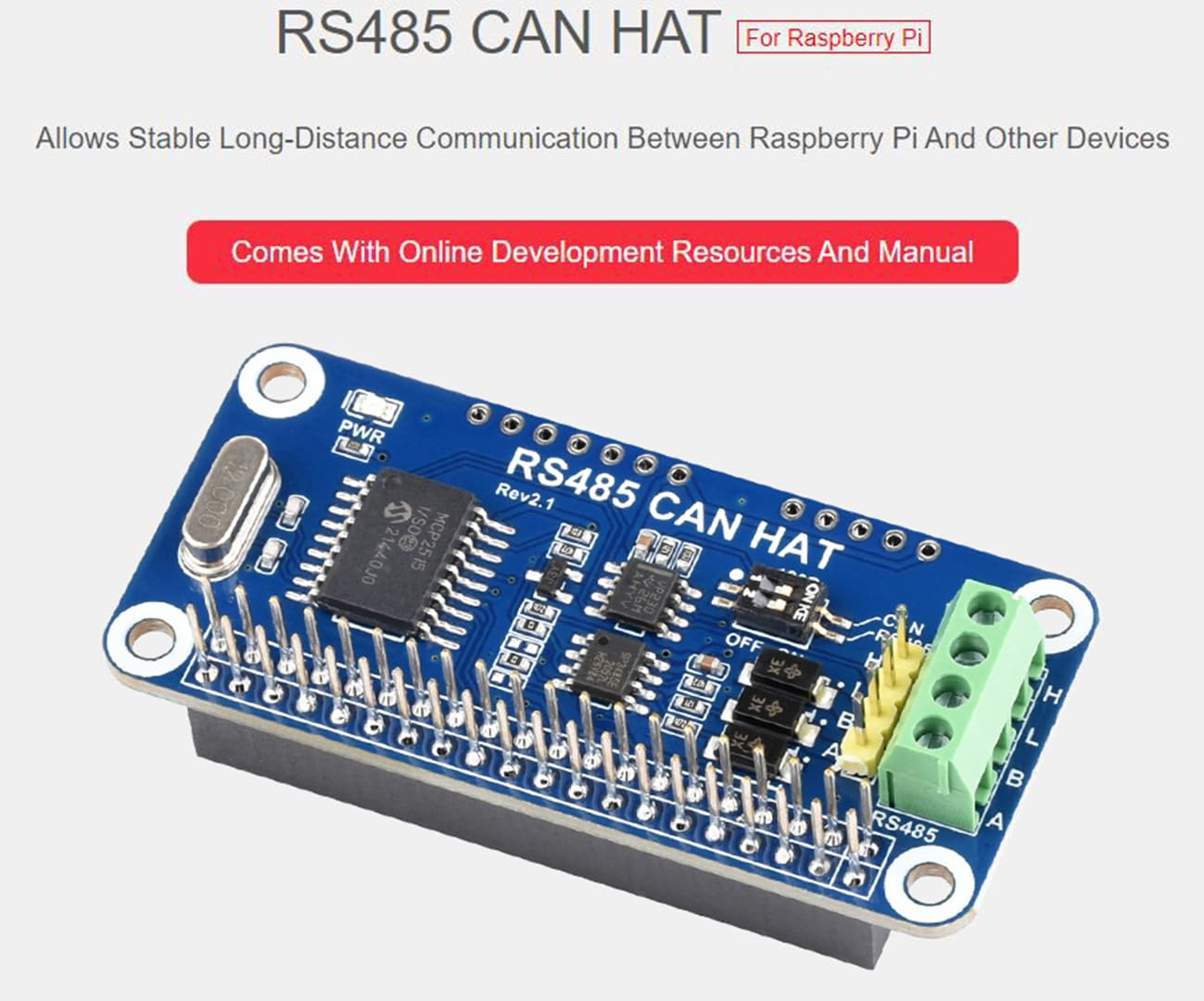 for Raspberry Pi,RS485 CAN HAT for Pi 4B/3B+/3B/2B/B+/A+/Zero/Zero W/WH/ 2W/2WH,RS485 CAN HAT Long-Distance Communication via RS485/CAN Functions MCP2515 CAN Controller SPI Interface