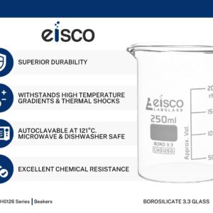 EISCO Beaker, 4000mL - Low Form with Spout - White, 500mL Graduations - Borosilicate 3.3 Glass