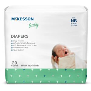 mckesson baby diapers for newborns - disposable, breathable, navel cut-out - 0 to 10 lbs, 20 count, 1 pack