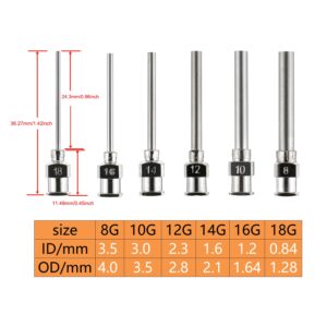 BOJACK 12 Pcs Dispensing Needle Tips 1 Inch Stainless Steel Blunt Tip Luer Lock Stainless Steel Blunt Needles (8, 10, 12, 14, 16, 18 Gauge)