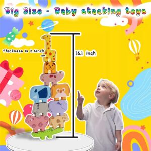 TKBABEUE Wooden Blocks Stacking Toys Age 18+ Months Old, 10 Montessori Animals Stacker Building Puzzle with 10 Pcs Level Cards 1 Bag STEM Preschool Learning Educational Games Activities Gifts Toddler