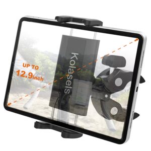 kolasels bike handlebar tablet mount for 4-13" ipad & phone, motorcycle handlebar tablet holder with super c-clamp for microphone/bicycle/treadmill/elliptical, fit for ipad pro, air, mini, iphone