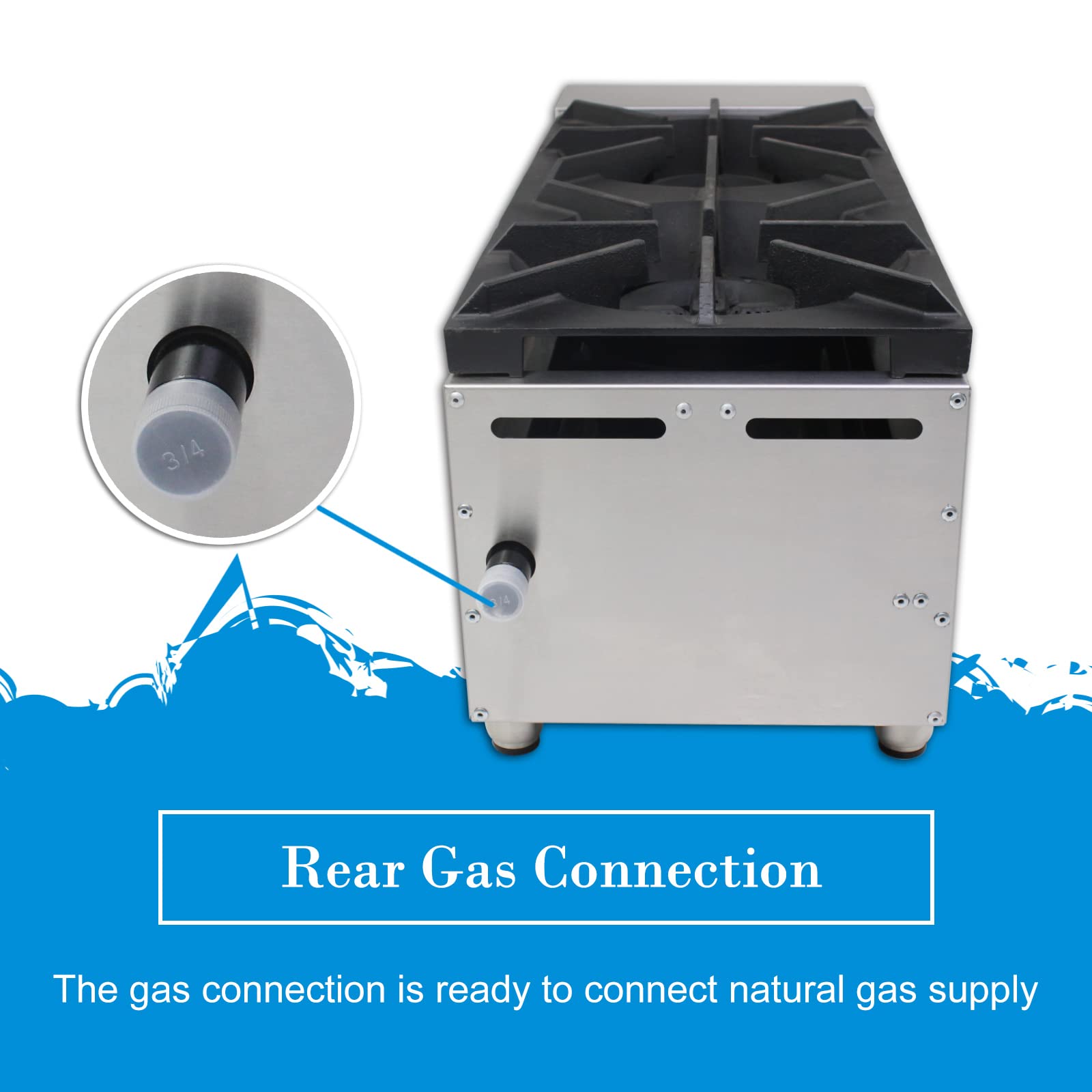 STEELBUS 12'' Heavy duty Commercial Hot Plate 2 Burner Natural/Propane gas Restaurant Equipment for Soups