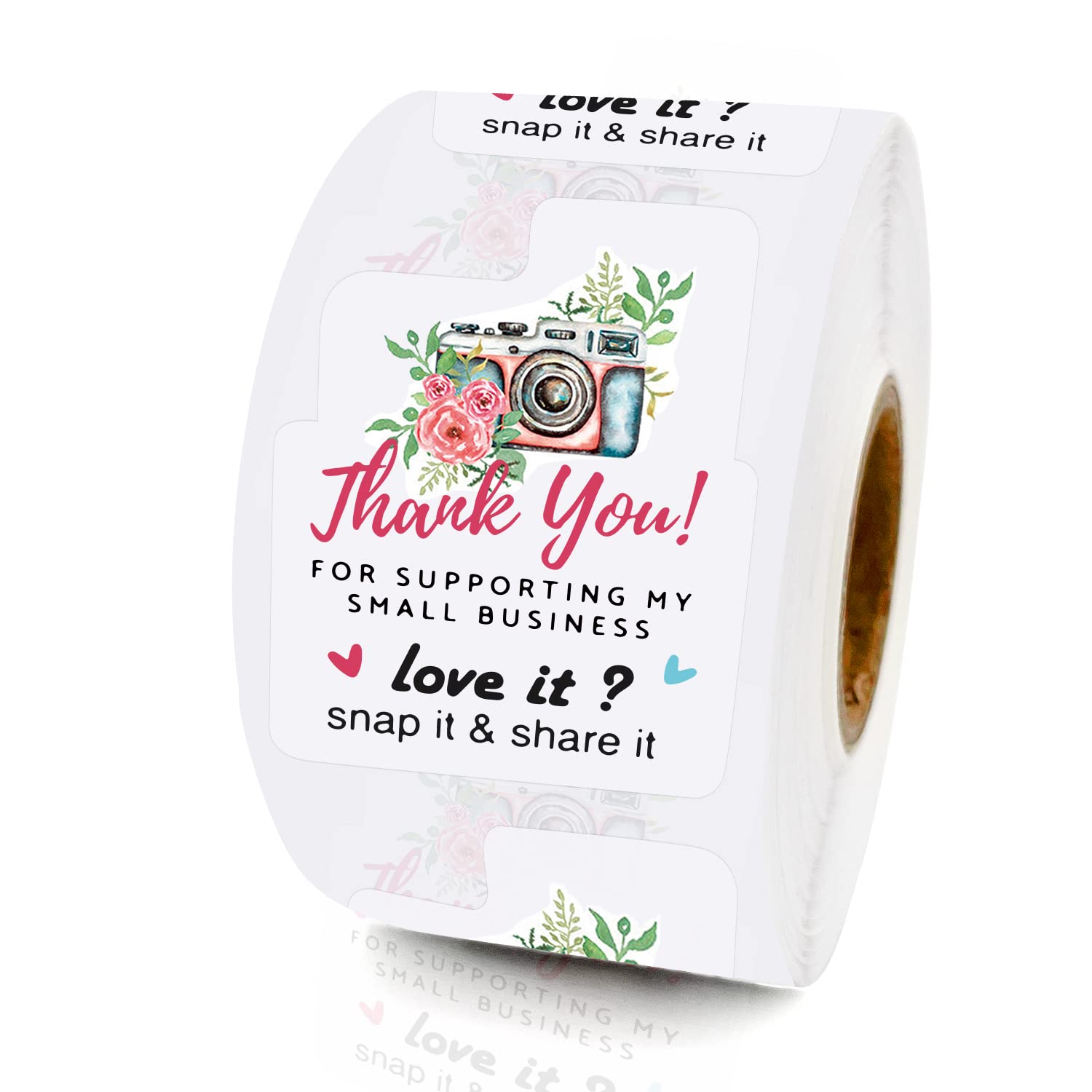 WHING Thank You for Supporting My Small Business Cute Retro Camera Design Flower Stickers Labels, Order Packages Envelope Seals Decorative Label Ideal for Business Gift Bags and Retailers, 500pcs