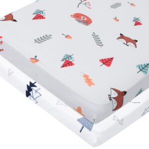 tillyou microfiber mini fitted crib sheet set - 100% polyester toddler bed mattress sheets,standard 38”x24”x5”,woodland animals