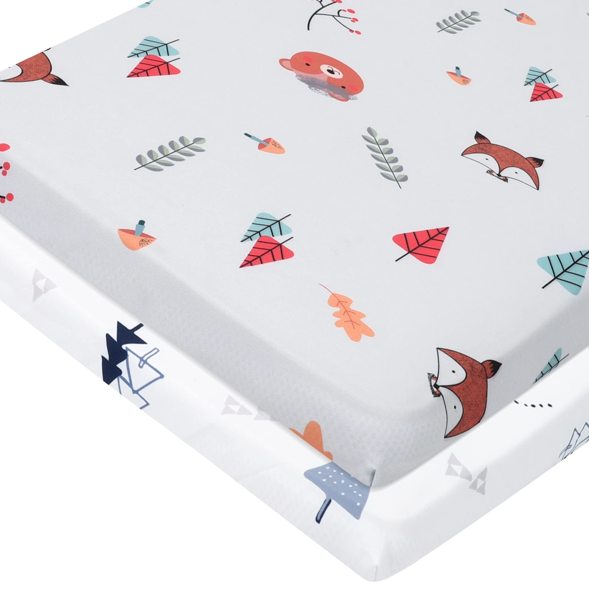 TILLYOU Microfiber Mini Fitted Crib Sheet Set - 100% Polyester Toddler Bed Mattress Sheets,Standard 38”x24”x5”,Woodland Animals