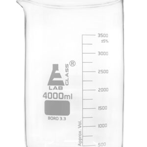 EISCO Beaker, 4000mL - Low Form with Spout - White, 500mL Graduations - Borosilicate 3.3 Glass