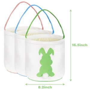 Ebingoo 3pcs Easter Baskets for Kids Empty with Handle,Bunny Personalized Easter Baskets for Boys Girls Easter Egg Hunt,Easter Canvas Tote Bag with Fluffy Tail