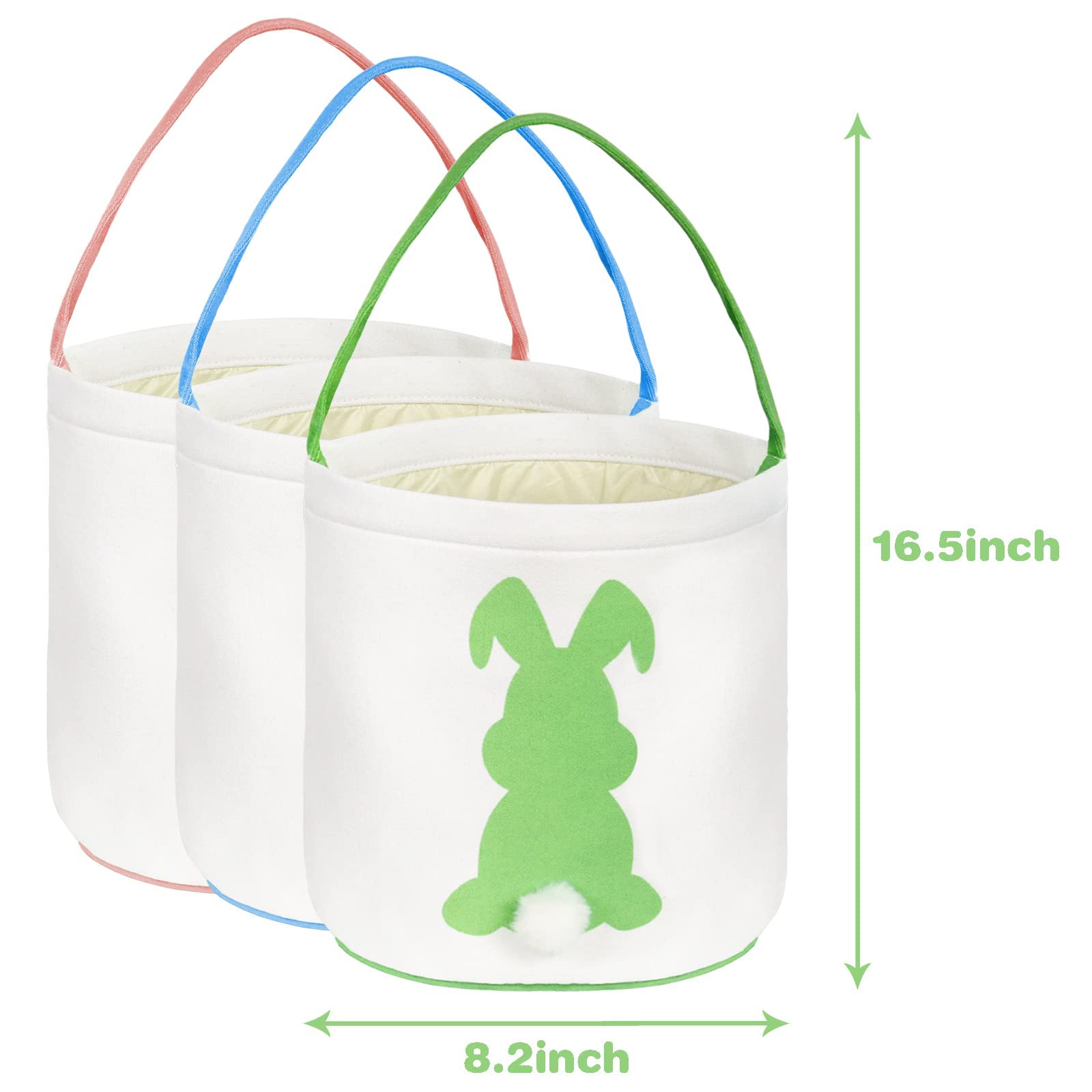 Ebingoo 3pcs Easter Baskets for Kids Empty with Handle,Bunny Personalized Easter Baskets for Boys Girls Easter Egg Hunt,Easter Canvas Tote Bag with Fluffy Tail