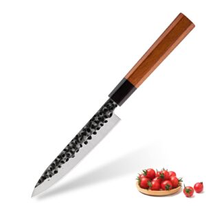 yipfung paring knife, kitchen utility knife 5inch fruit knife multi-purpose japanese forged paring knife professional kitchen small chef knife with rosewood handle handcrafted peeling knife