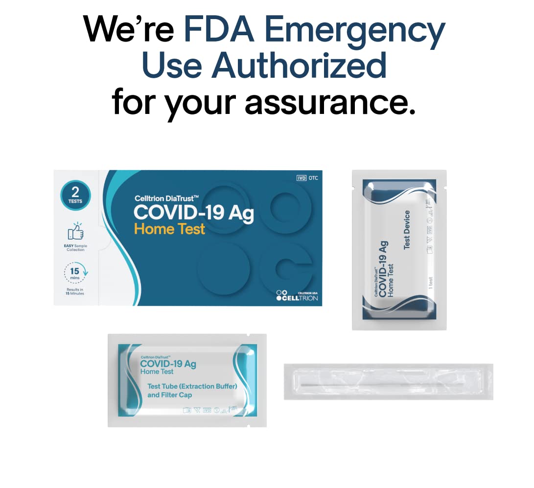 Celltrion DiaTrust COVID-19 Ag Rapid Test, 1 Pack, 2 Tests Total, FDA EUA Authorized Multiple Target OTC Test, Result in 15 Minutes Without Sending to a Lab