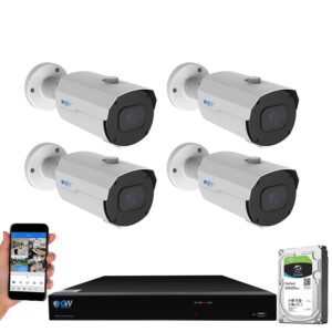 gw security 8 channel nvr 4k 8mp poe 2.8-12mm varifocal zoom face recognition/human/car detection security camera system with 4 x 4k 8mp ip microphone h.265+ outdoor smart ai bullet cameras