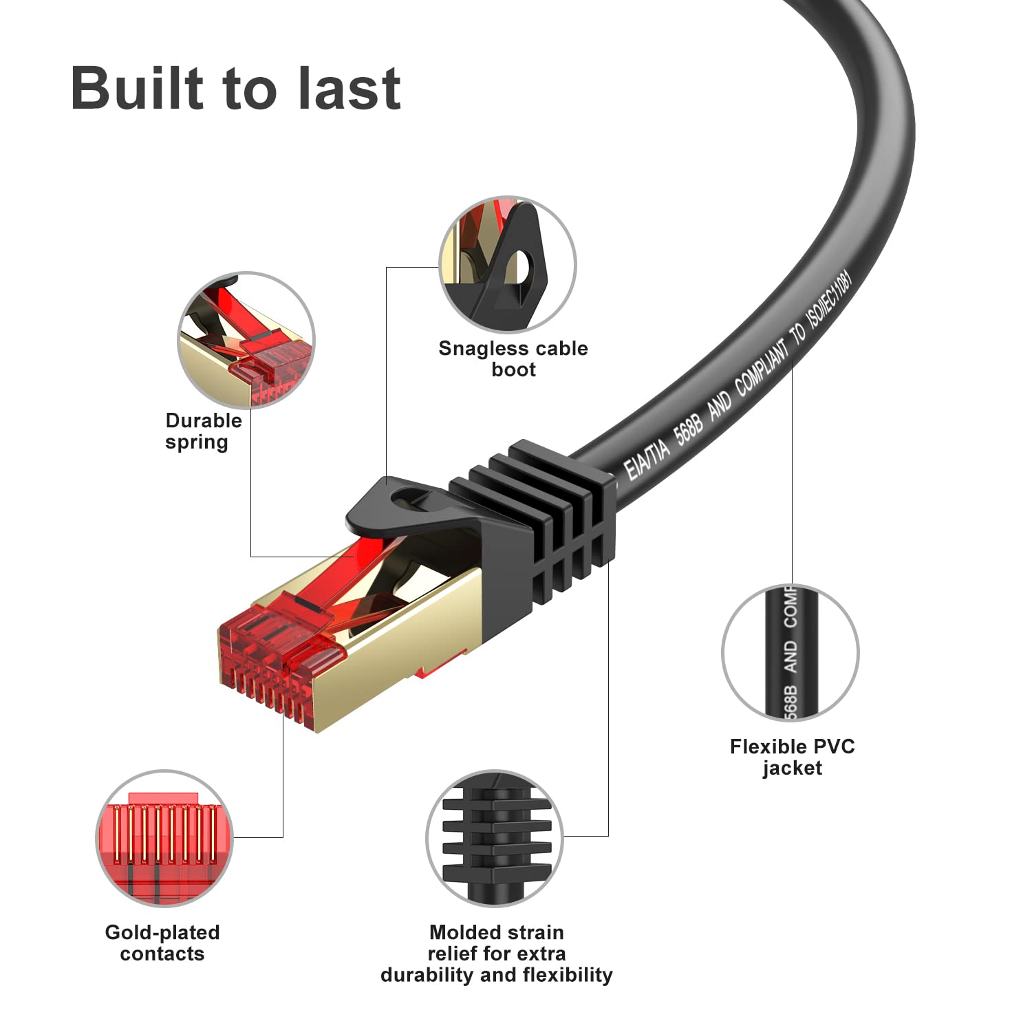 Abireiv Cat6 Outdoor Ethernet Cable 150ft,Outdoor Shielded Grounded UV Resistant Waterproof Buried-able Network Cord Compatible for Ca6/Cat5/Cat5e,for Game,Router,LAN,TV