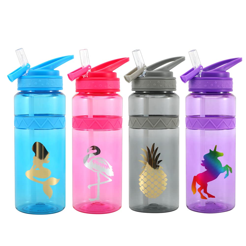 Home Tune 23oz Water Bottle with Straw, BPA Free Tritan, Leak Proof, Dust Proof Flip Straw, Easy Clean, Carry Handle - Unicorn