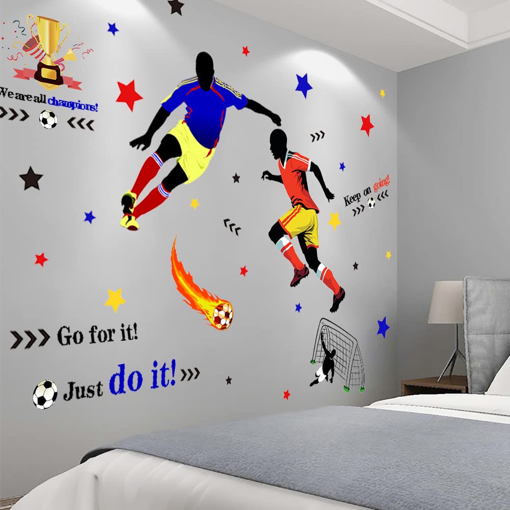 YXY LLC Soccer Football Wall Decals Stickers for Boys Room, Football Soccer Player Wall Stickers Decors for Boys Room Bedroom