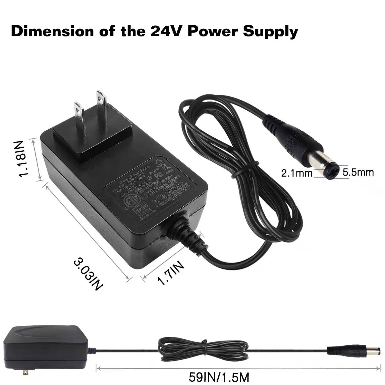 Homuguz 24V 1.5A DC Power Supply 36W, 100V-240V to 24 Volt AC Transformer Adapter UL Listed with 12pcs Additional Plug Tips