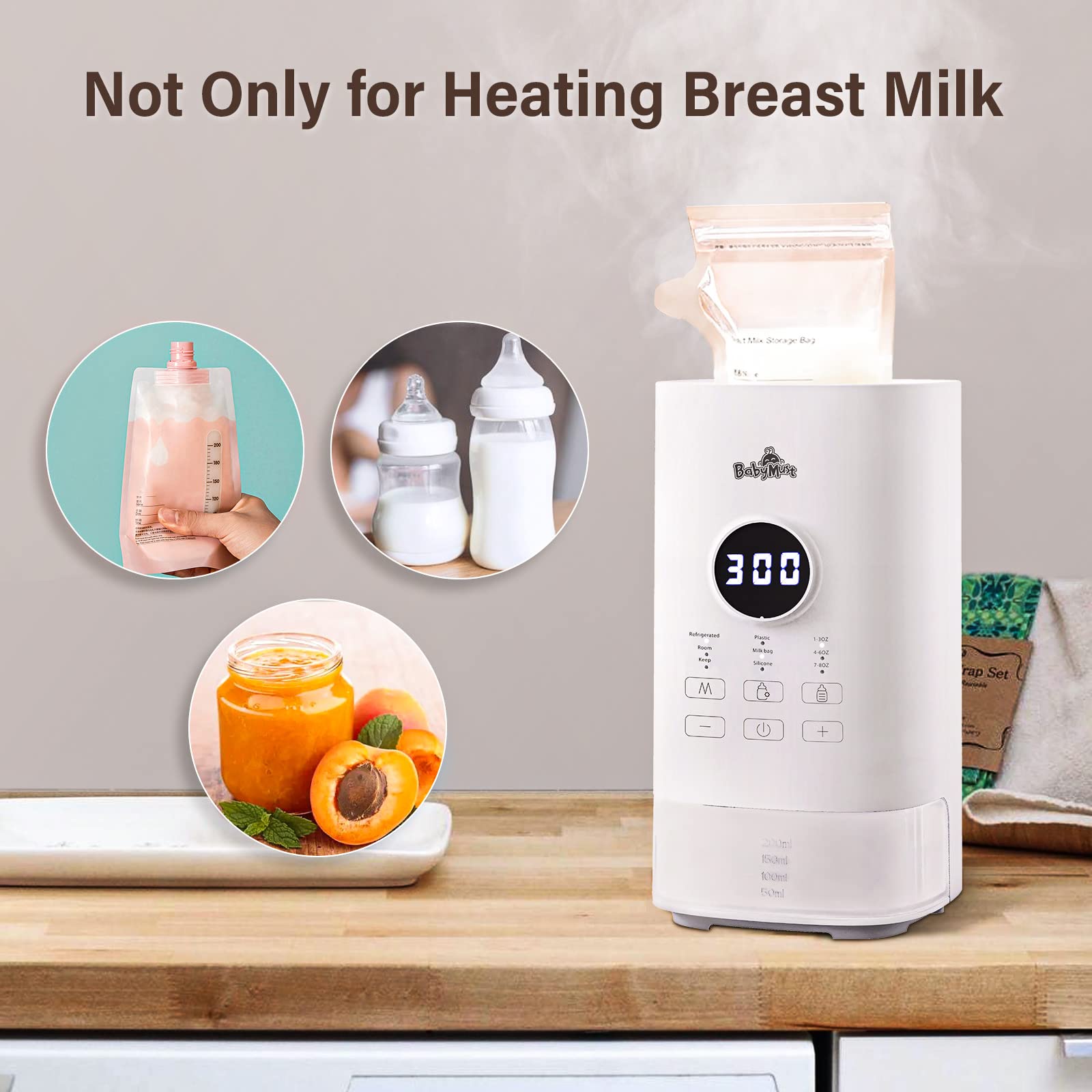 Baby Bottle Warmer, 5-in-1 Fast Bottle Warmer for Breastmilk or Formula, Food Heater, Baby Milk Warmer with Timer & LCD Display, Accurate Temperature Control, 24 Hours Keep Warm, Power-Off Protection