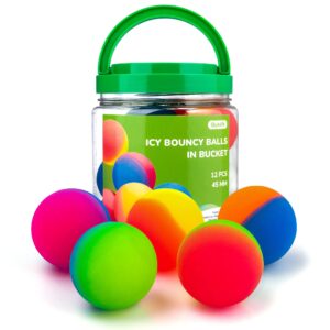 entervending bouncy balls - party favors - 45mm bouncing balls - glitter bounce balls in bucket - 12 pcs large bouncy balls - hi bounce balls - rubber balls - gifts for kids