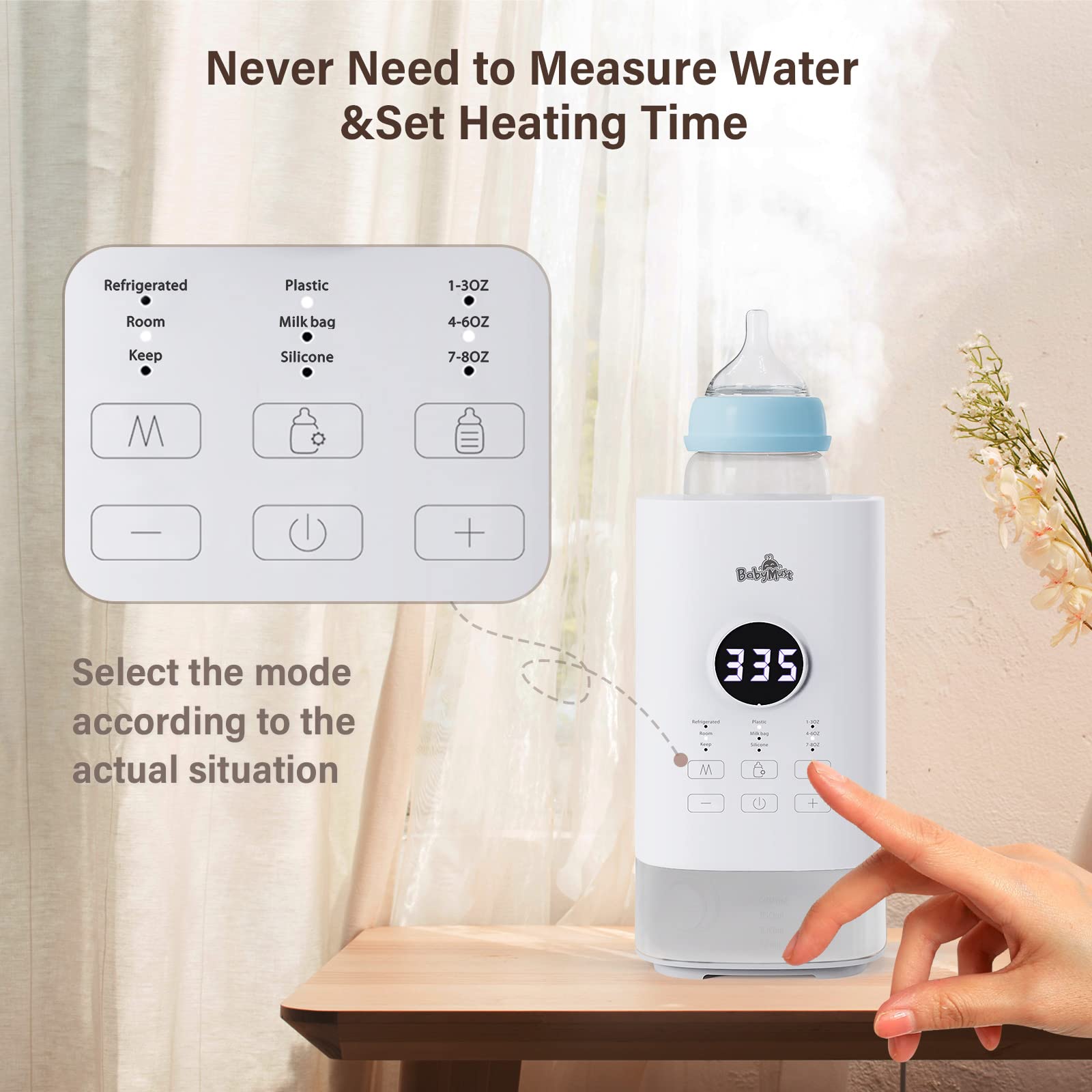 Baby Bottle Warmer, 5-in-1 Fast Bottle Warmer for Breastmilk or Formula, Food Heater, Baby Milk Warmer with Timer & LCD Display, Accurate Temperature Control, 24 Hours Keep Warm, Power-Off Protection